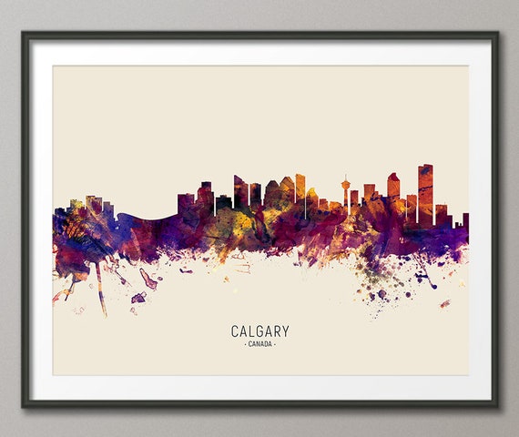 Calgary Skyline Canada Cityscape Painting Art Print Poster LS | Etsy