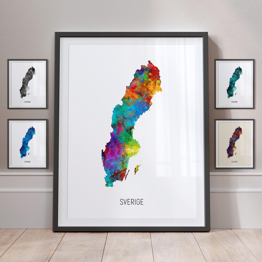 Sverige Map, Watercolour Painting Art Print Poster MX (10947) - Etsy