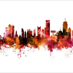 Boston Skyline Massachusetts, Cityscape Art Poster Print Blue Red Green ...