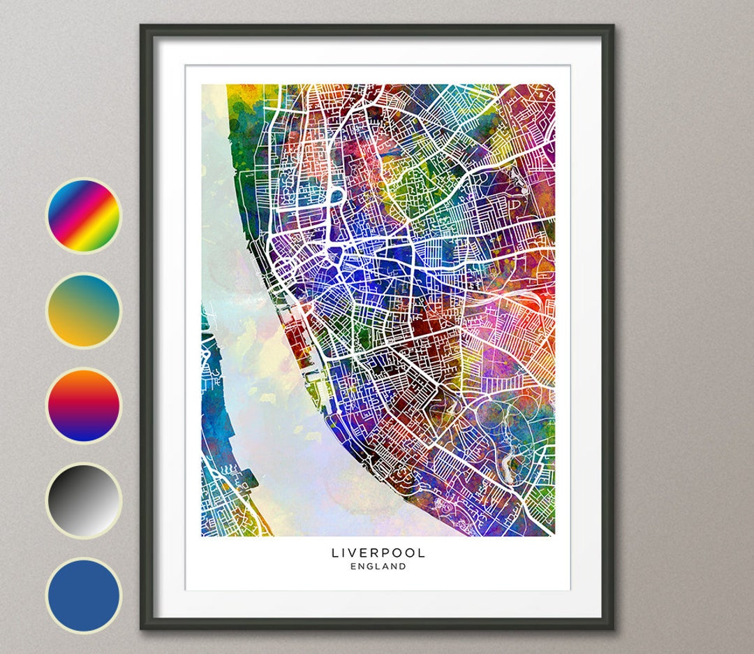 Liverpool Map, England City Map, Watercolour Art Print Poster (31765 ...