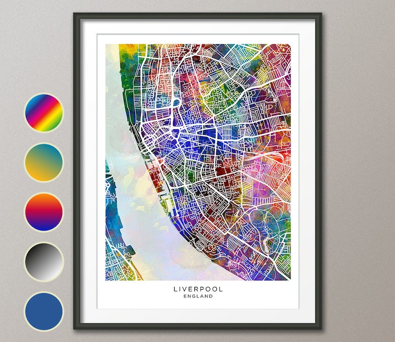 Liverpool Map, England City Map, Watercolour Art Print Poster (31765 ...