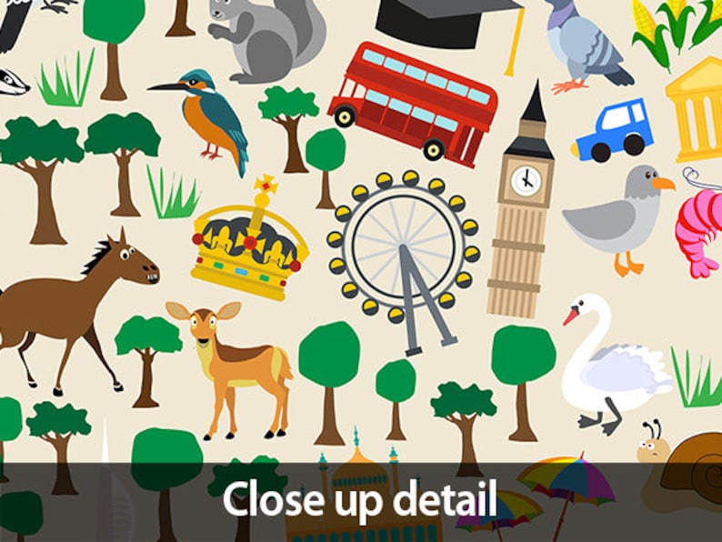 Great Britain Animal Map for children and kids UK Map Art | Etsy