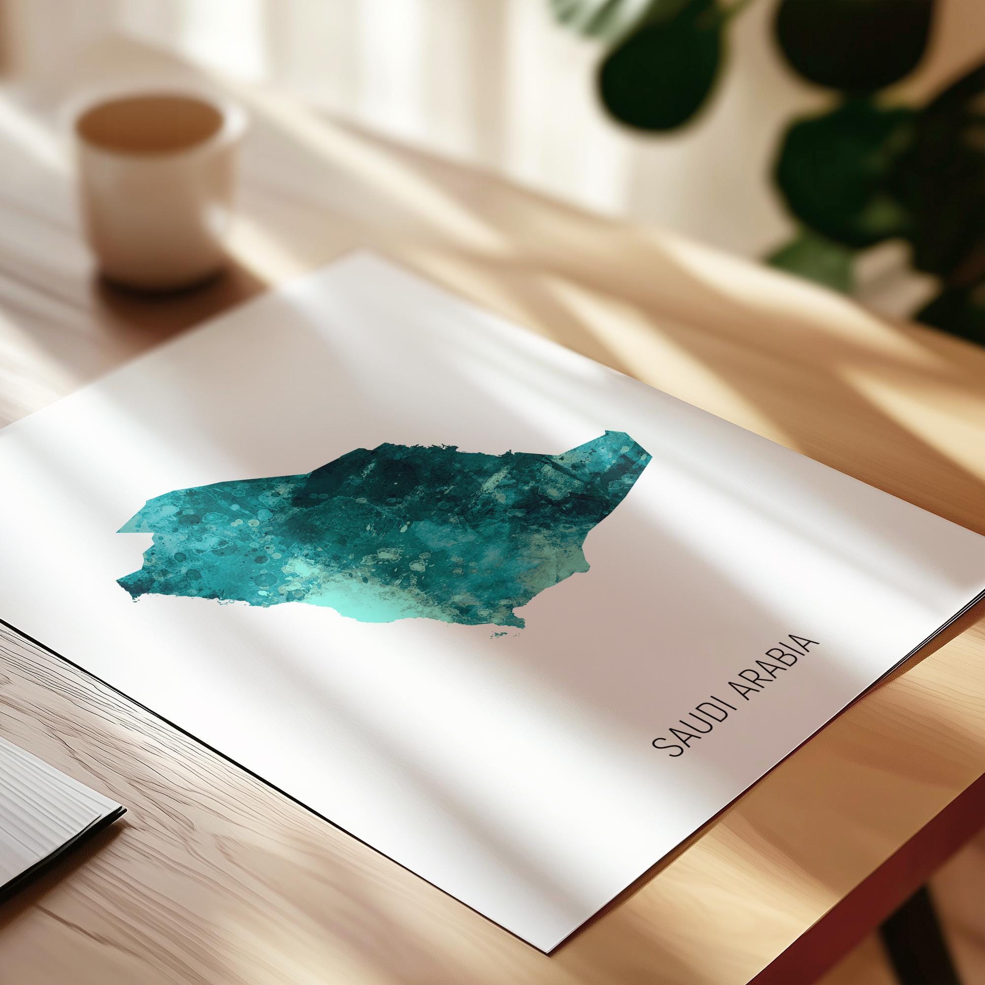 Saudi Arabia Map, Watercolour Painting Art Print Poster, Portrait - MX ...