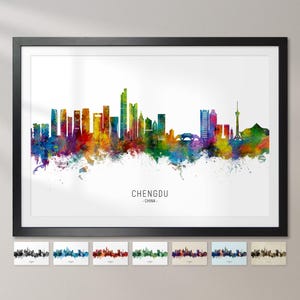 Chengdu Skyline China, Cityscape Painting Art Print Poster CX (35319 ...