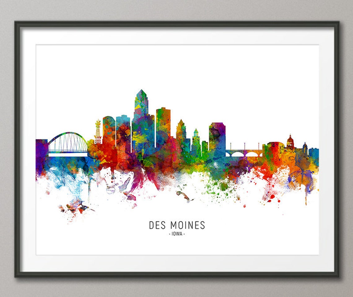 Des Moines Skyline Iowa Cityscape Painting Art Print Poster | Etsy