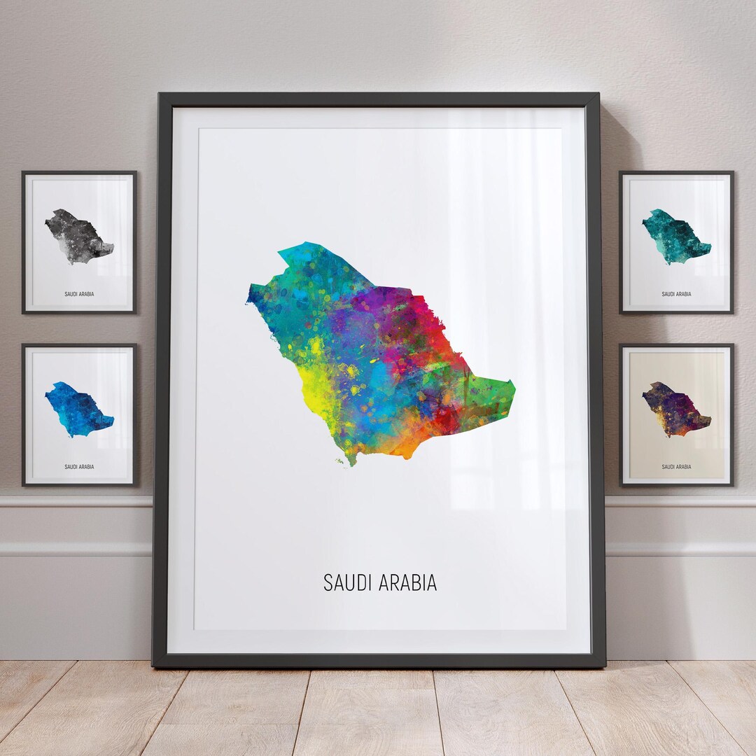 Saudi Arabia Map, Watercolour Painting Art Print Poster, Portrait - MX ...