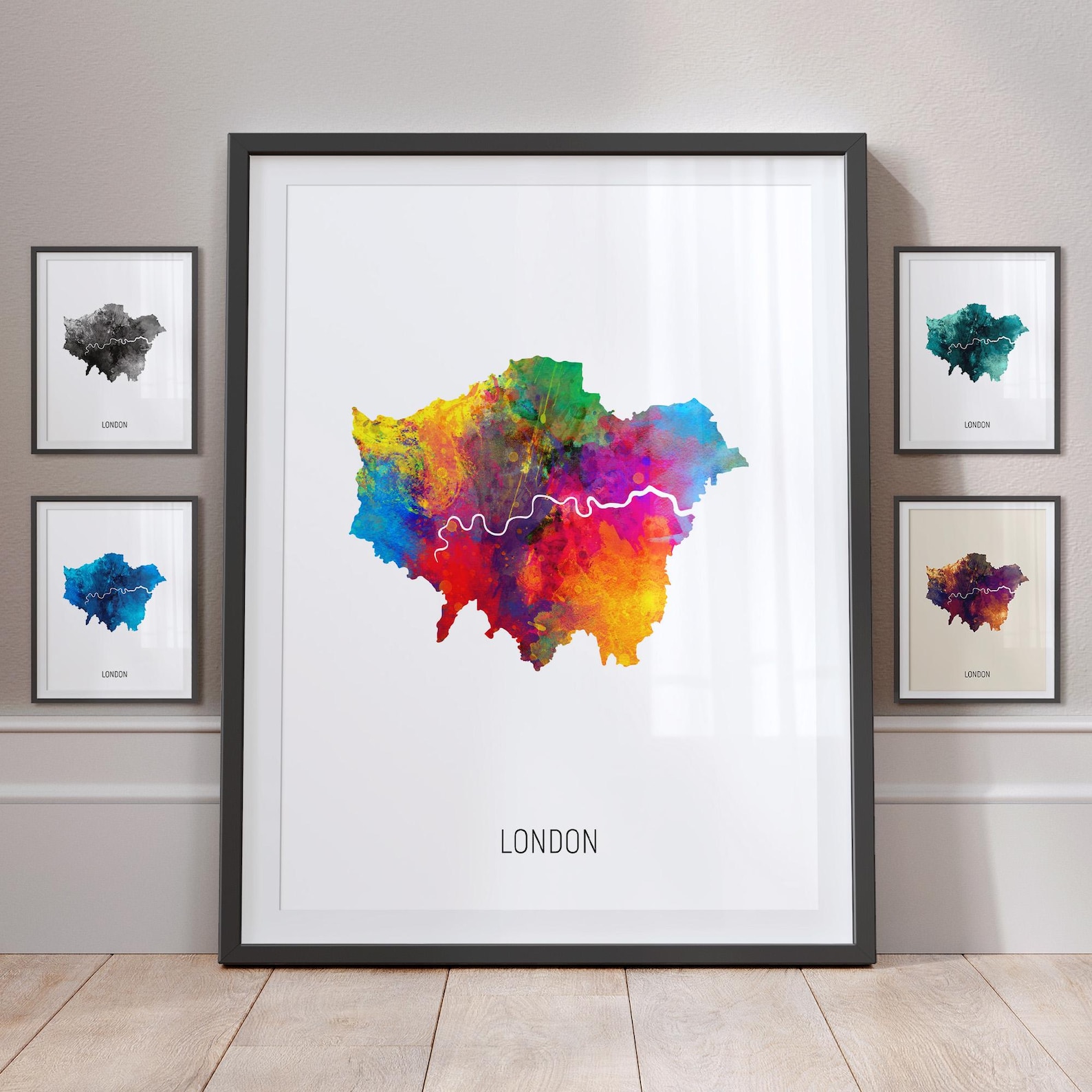 London Map, Watercolour Painting Art Print Poster, Portrait - MX (12320 ...