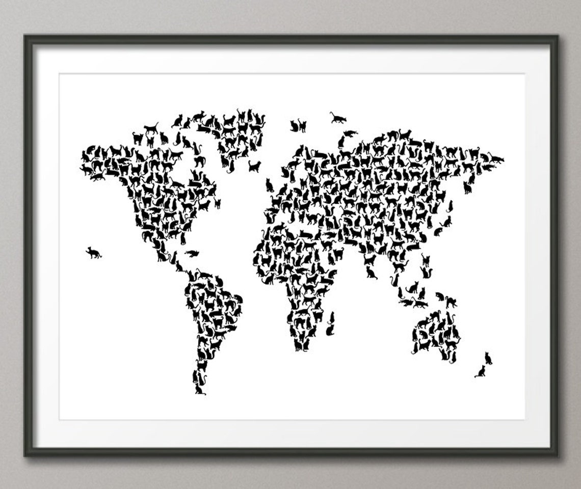 Cats Map of the World Map Art Print 2529 - Etsy