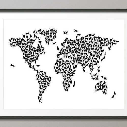Cats Map of the World Map Art Print 180 - Etsy