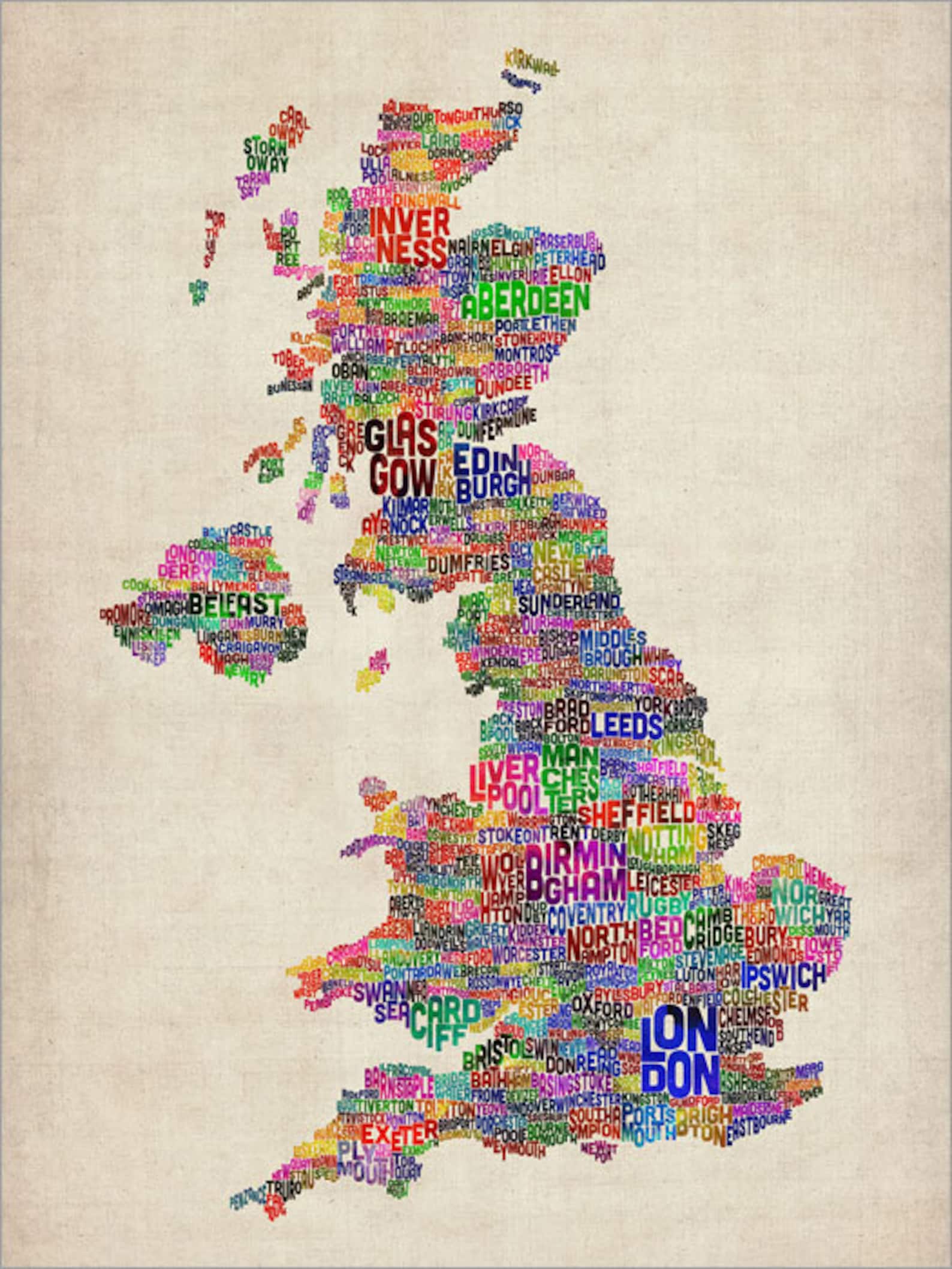 Great Britain UK City Text Map Art Print 229 - Etsy