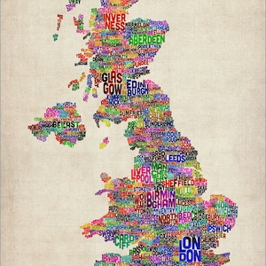 Great Britain UK City Text Map, Art Print (229) - Etsy