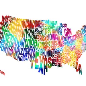 United States Typography Text Map, Art Print (1044) - Etsy