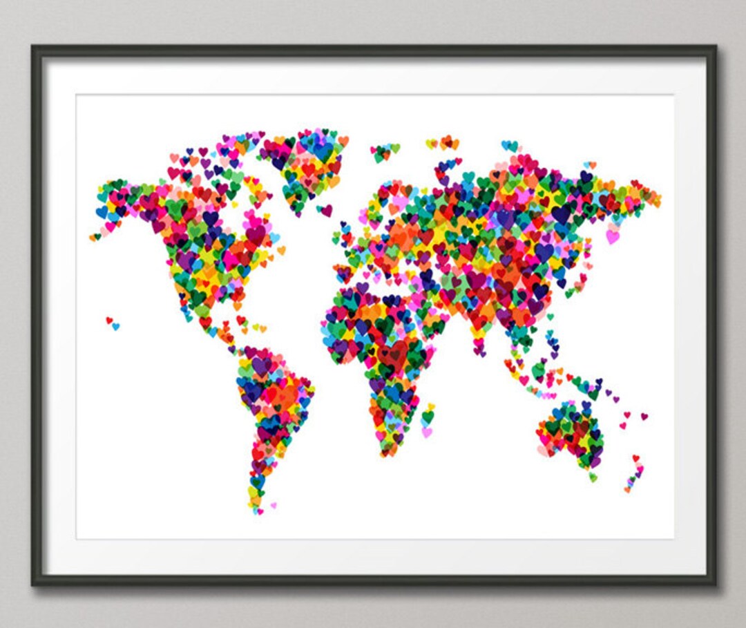 Love Hearts Map of the World Map, Art Print 776 - Etsy