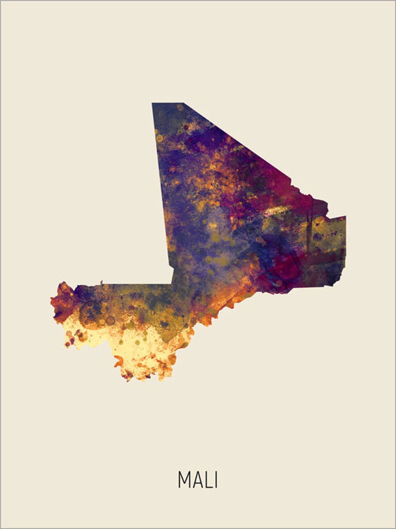 Mali Map Watercolour Art Print Poster Colour Black White - Etsy