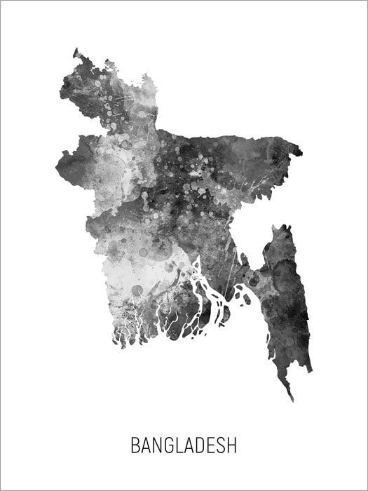 Bangladesh Map Watercolour Art Print Poster Colour Black - Etsy