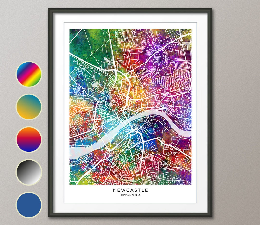 Newcastle Map, England City Map, Watercolour Art Print Poster (31743 ...