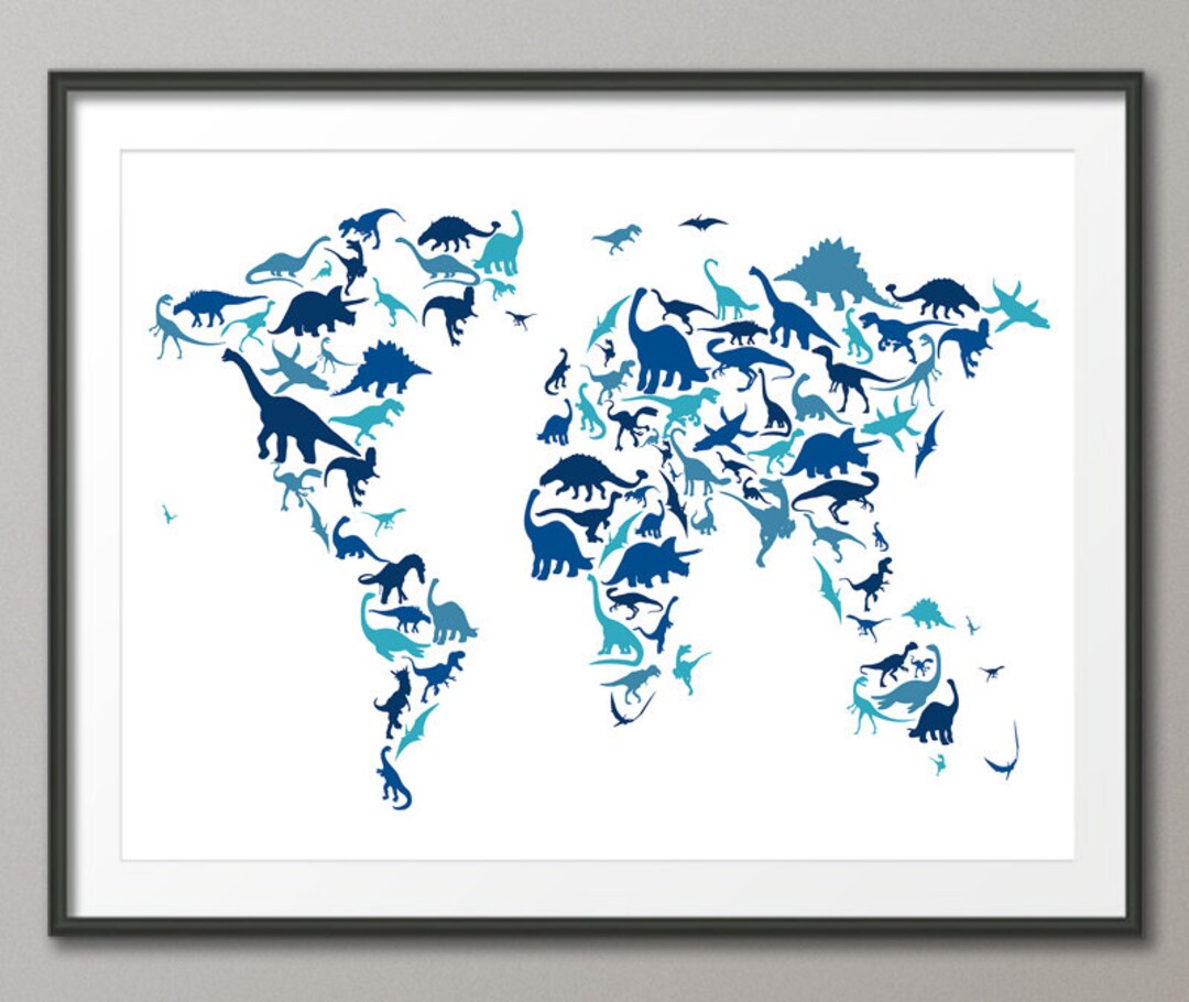 Dinosaur Map of the World Map, Art Print 583 - Etsy