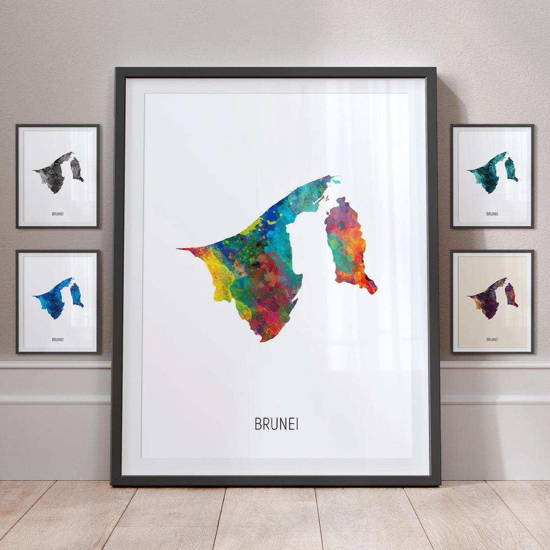Brunei Map, Watercolour Painting Art Print Poster, Portrait - MX (10794 ...