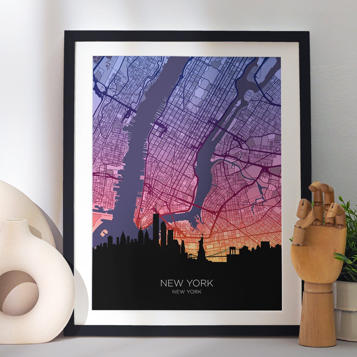 Carte des toits de la ville de New York, affiche imprimée paysage ...