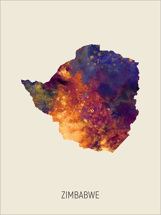Zimbabwe Map Watercolour Art Print Poster Colour Black - Etsy