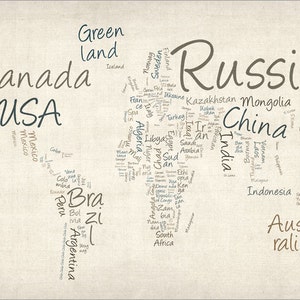 Writing Text Map of the World Map, Art Print 362 - Etsy