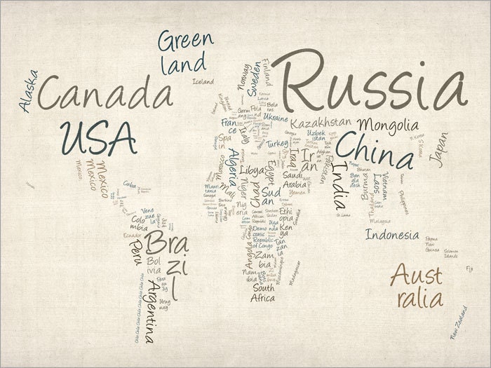 Writing Text Map of the World Map Art Print 362 | Etsy