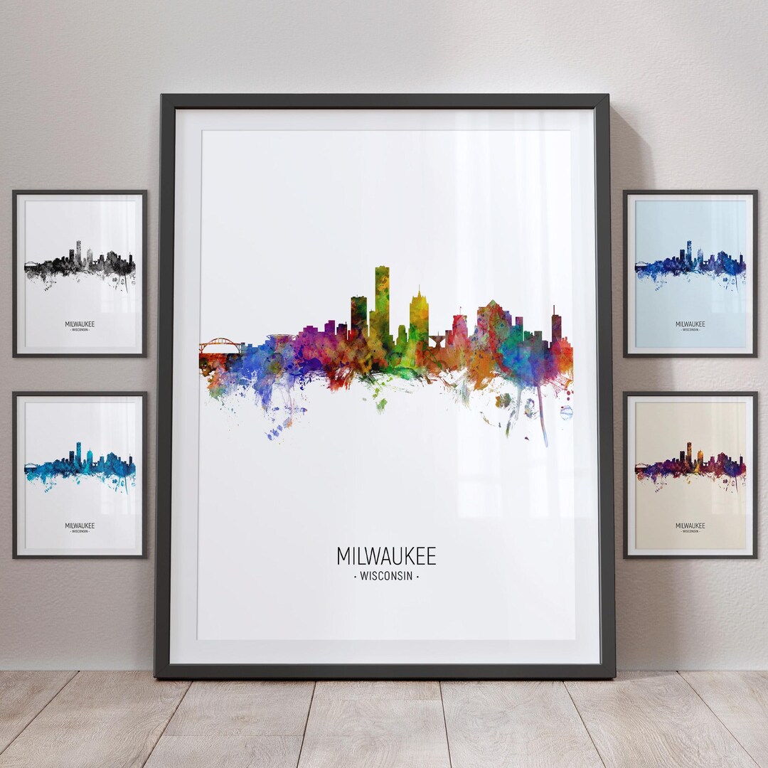 Milwaukee Skyline, Wisconsin Cityscape Art Print Poster Portrait - PX ...