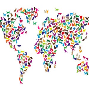 Cats Map of the World Map, Art Print 181 - Etsy