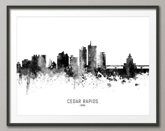 Cedar Rapids Skyline, Cedar Rapids Iowa Cityscape Art Print Poster ...