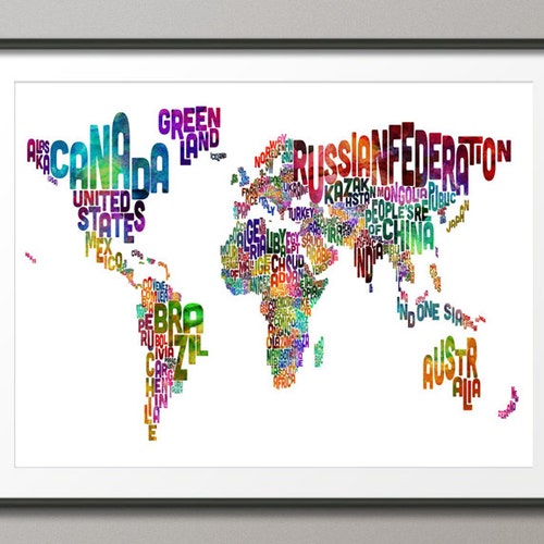Typography Text Map of the World Map Art Print 1373 - Etsy
