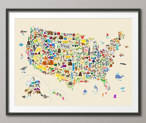 Animal Map of the United States Map for Children and Kids | Etsy UK