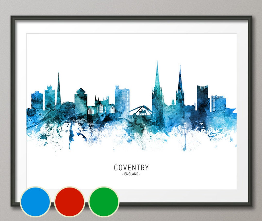 Coventry Skyline England Cityscape Art Poster Print Blue Red - Etsy