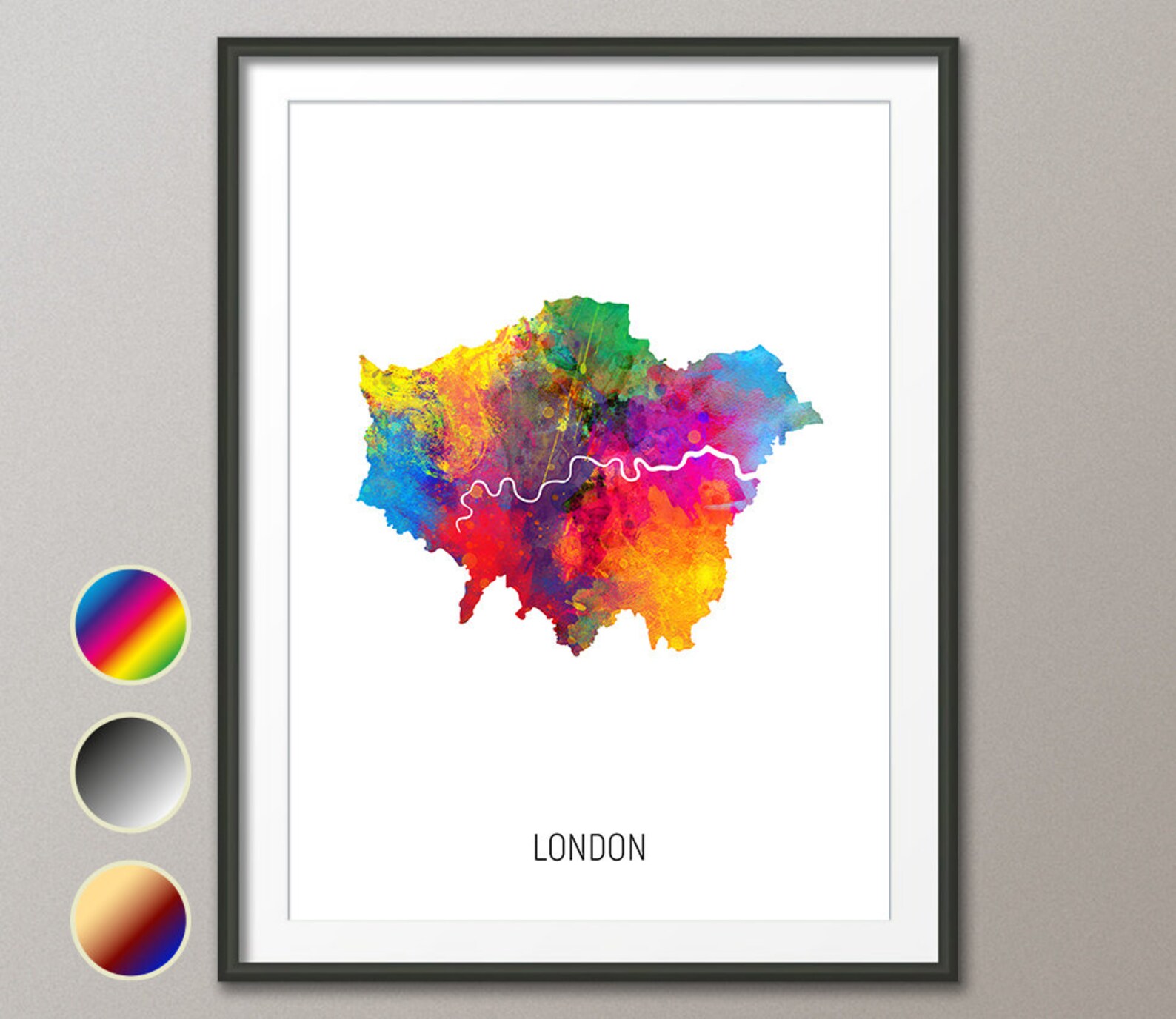 London Map Watercolour Art Print Poster Colour Black White - Etsy