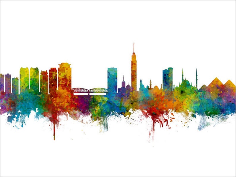 Cairo Skyline Egypt Cityscape Painting Art Print Poster CX | Etsy