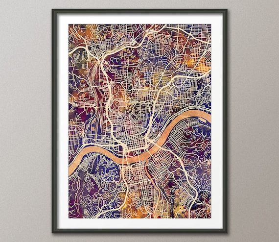 Cincinnati Map Cincinnati Ohio City Map Art Print 3023 | Etsy