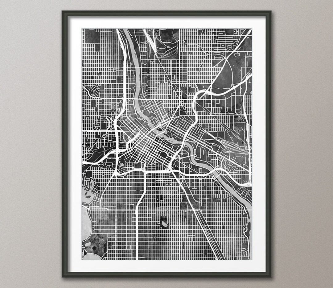 Minneapolis Map Minnesota Watercolor City Map Painting Art - Etsy