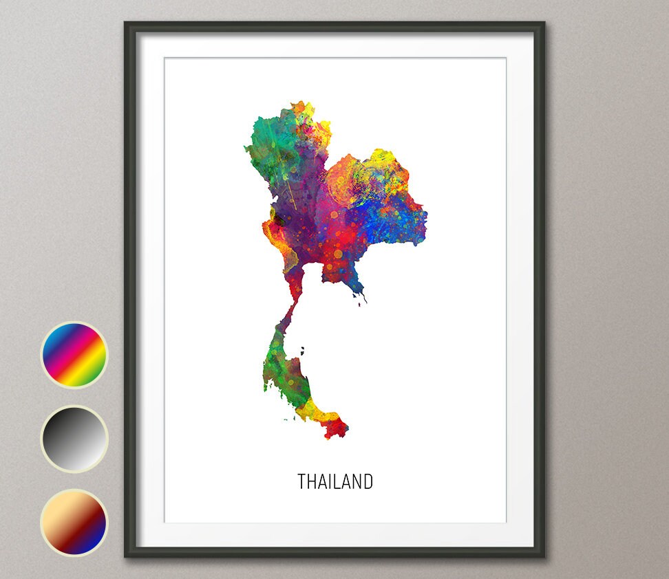 Thailand Map Watercolour Art Print Poster Colour Black - Etsy UK