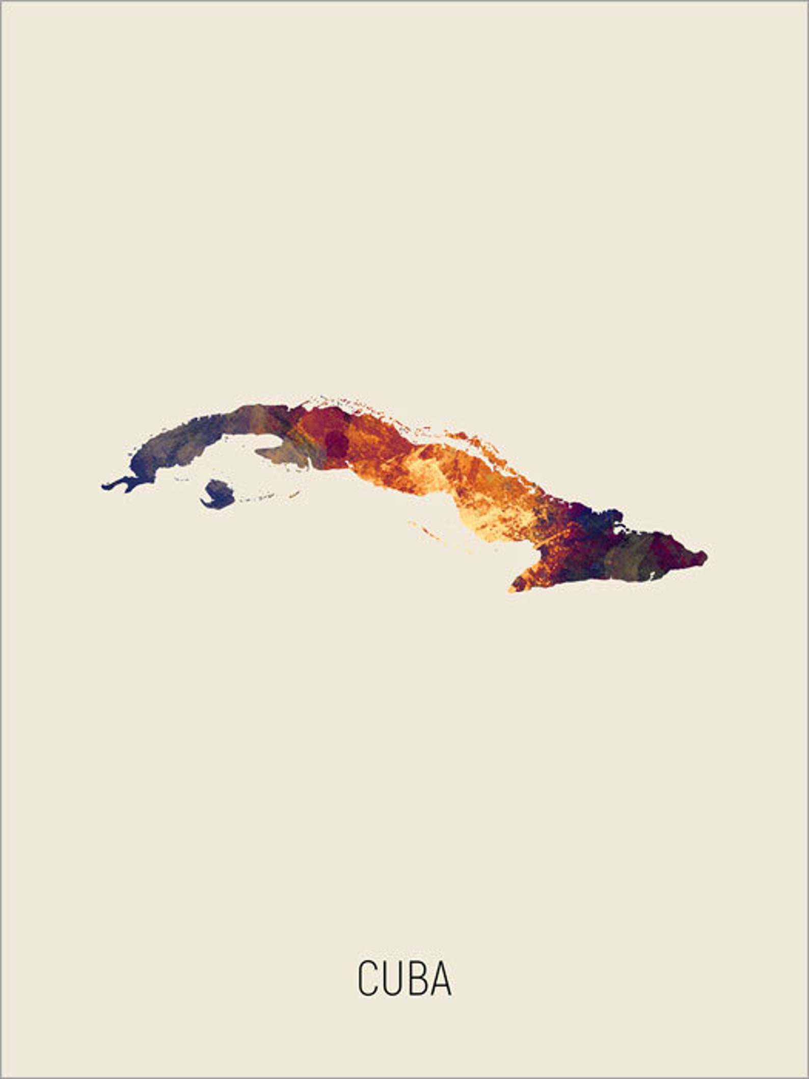 Cuba Map Watercolour Art Print Poster Colour Black White | Etsy