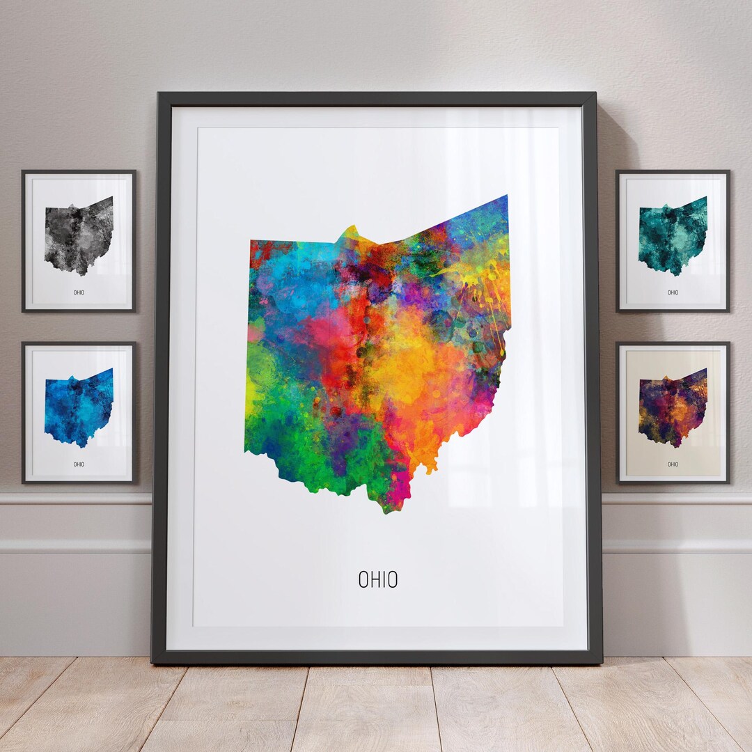 Ohio Map, US State Watercolour Painting Art Print Poster, Portrait - MX ...