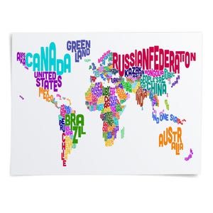 Typographic Text Map of the World Map, Art Print (891) - Etsy