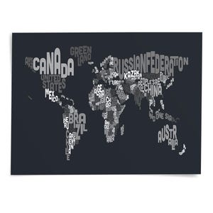 Typographic Text Map of the World Map, Art Print (890) - Etsy