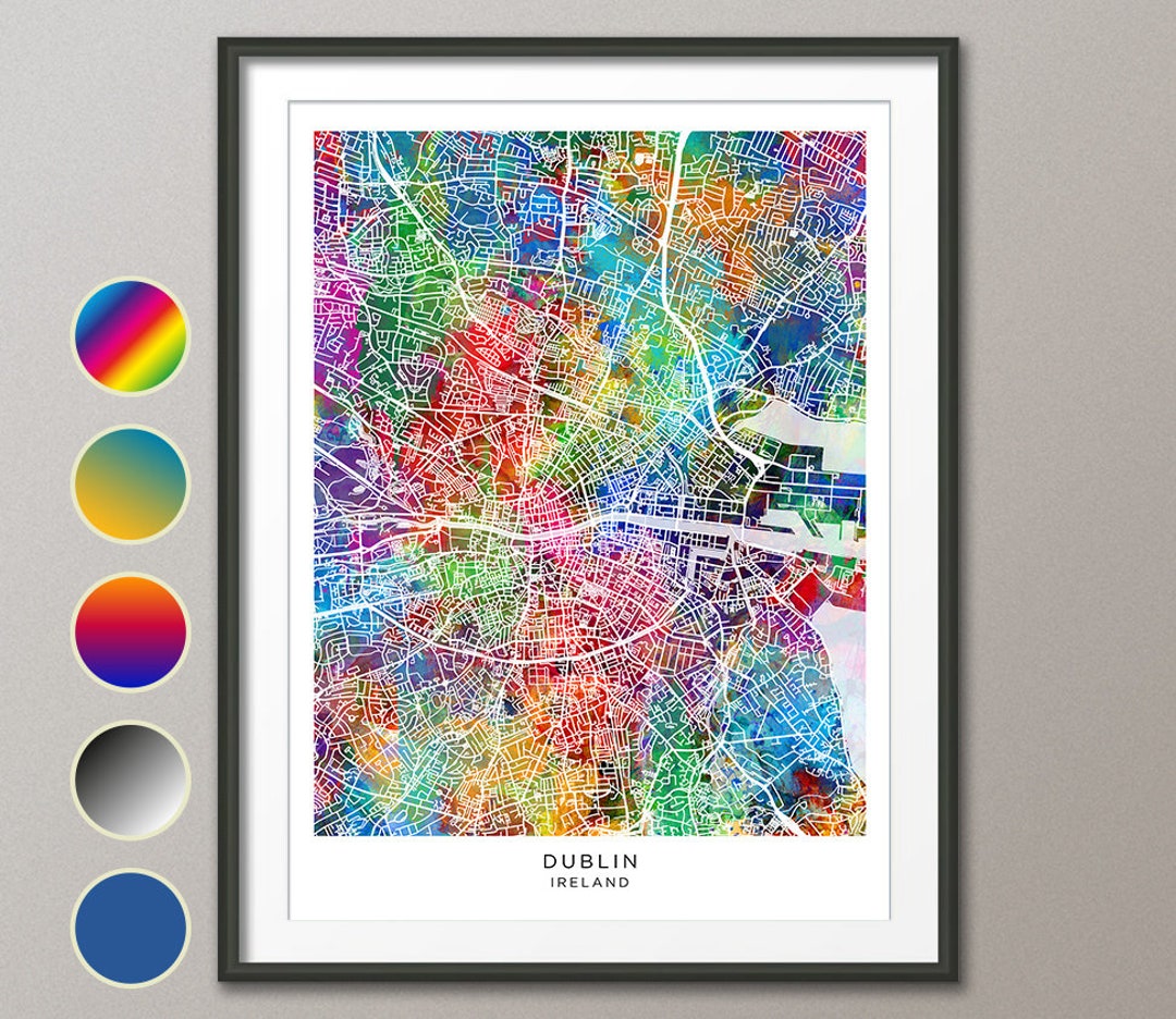 Dublin Map, Ireland City Map, Watercolour Art Print Poster (31288) - Etsy