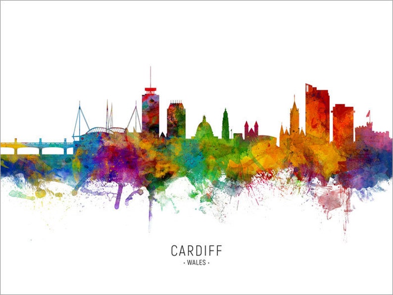 Cardiff Skyline Wales Cityscape Painting Art Print Poster CX | Etsy UK