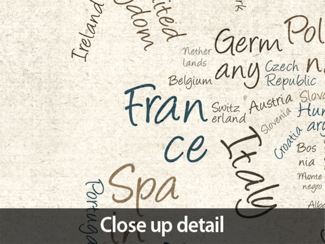 Writing Text Map of the World Map Art Print 362 | Etsy