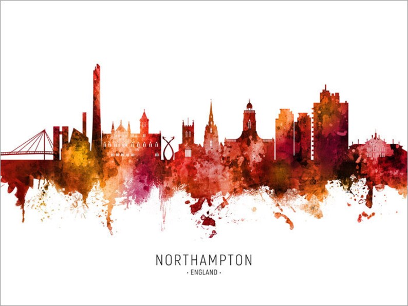 Northampton Skyline England Cityscape Art Poster Print Blue - Etsy