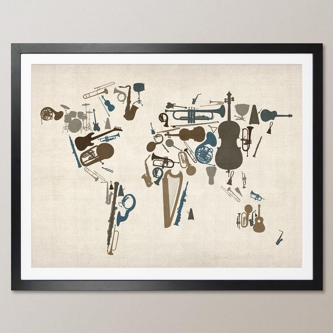 Music Instruments Map of the World Map, Art Print WM (459) - Etsy UK