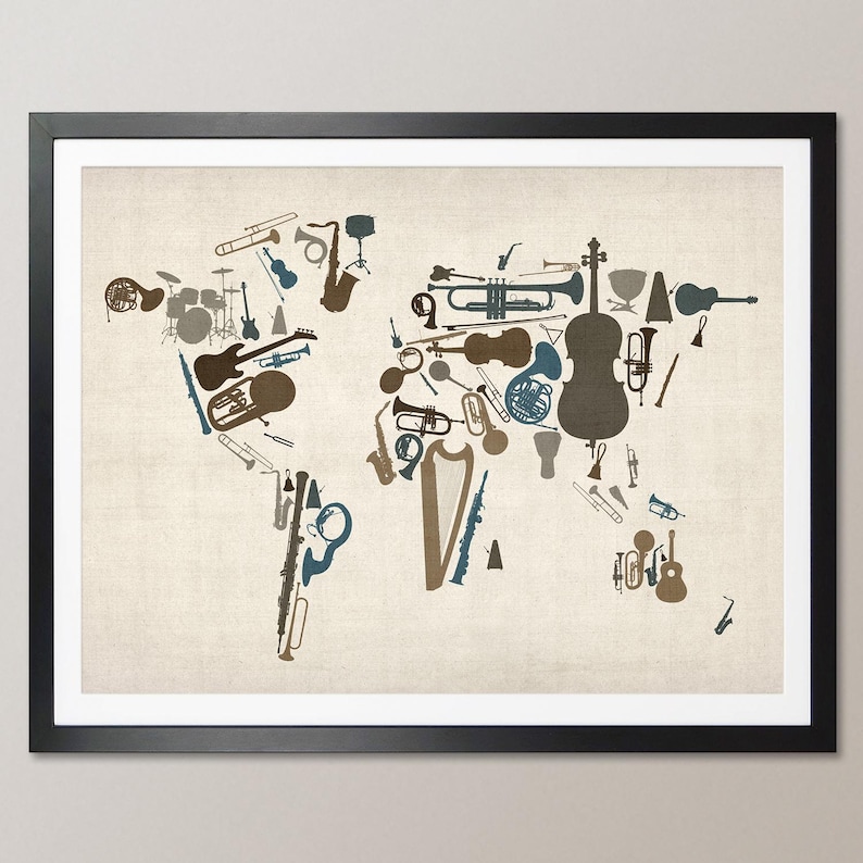Music Instruments Map of the World Map, Art Print WM (459) - Etsy
