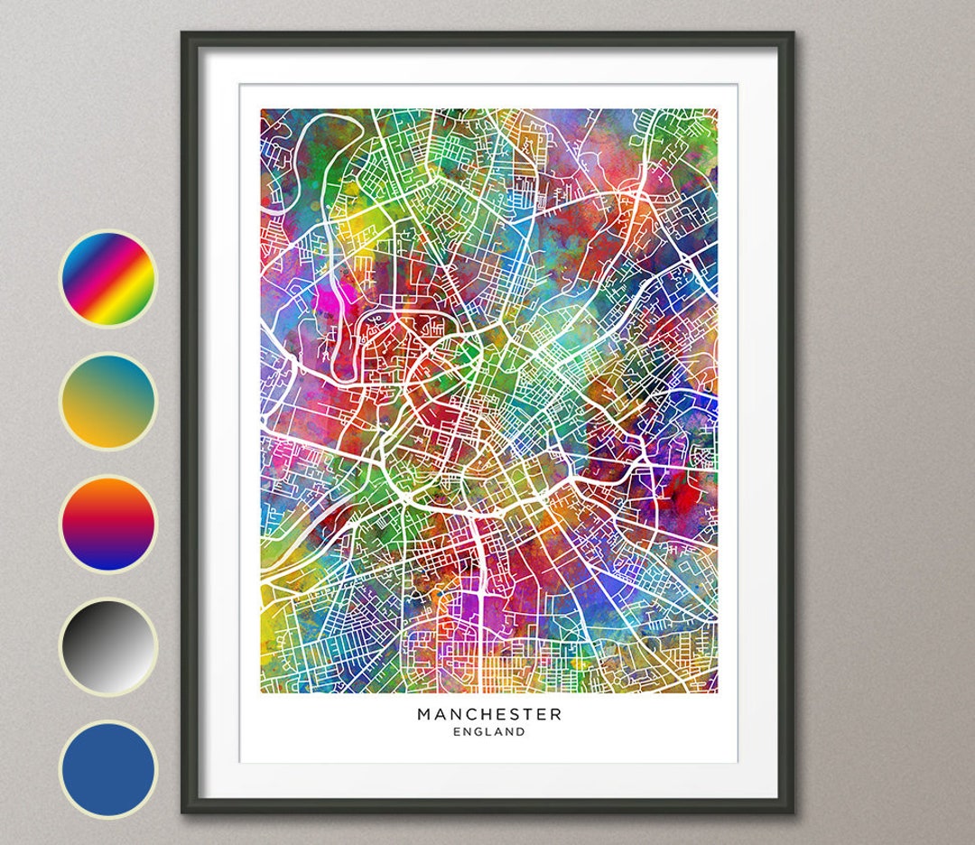 Manchester Map, England City Map, Watercolour Art Print Poster (31275 ...