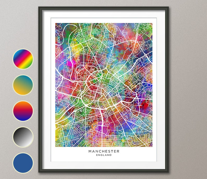 Manchester Map, England City Map, Watercolour Art Print Poster (31275 ...