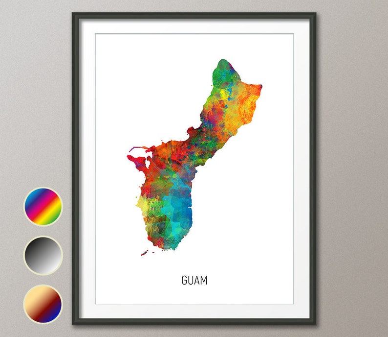 Guam Map Watercolour Art Print Poster Colour Black White - Etsy